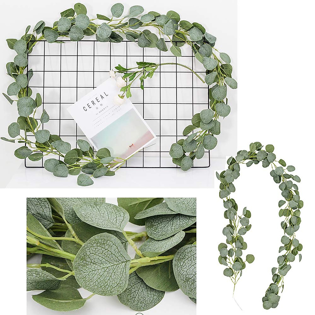 DearHouse 2pc Artificial Eucalyptus Garland Faux Silk Eucalyptus Leaves Vines Handmade Garland Greenery Wedding Backdrop Arch Table Decor, 6.1ft/pc