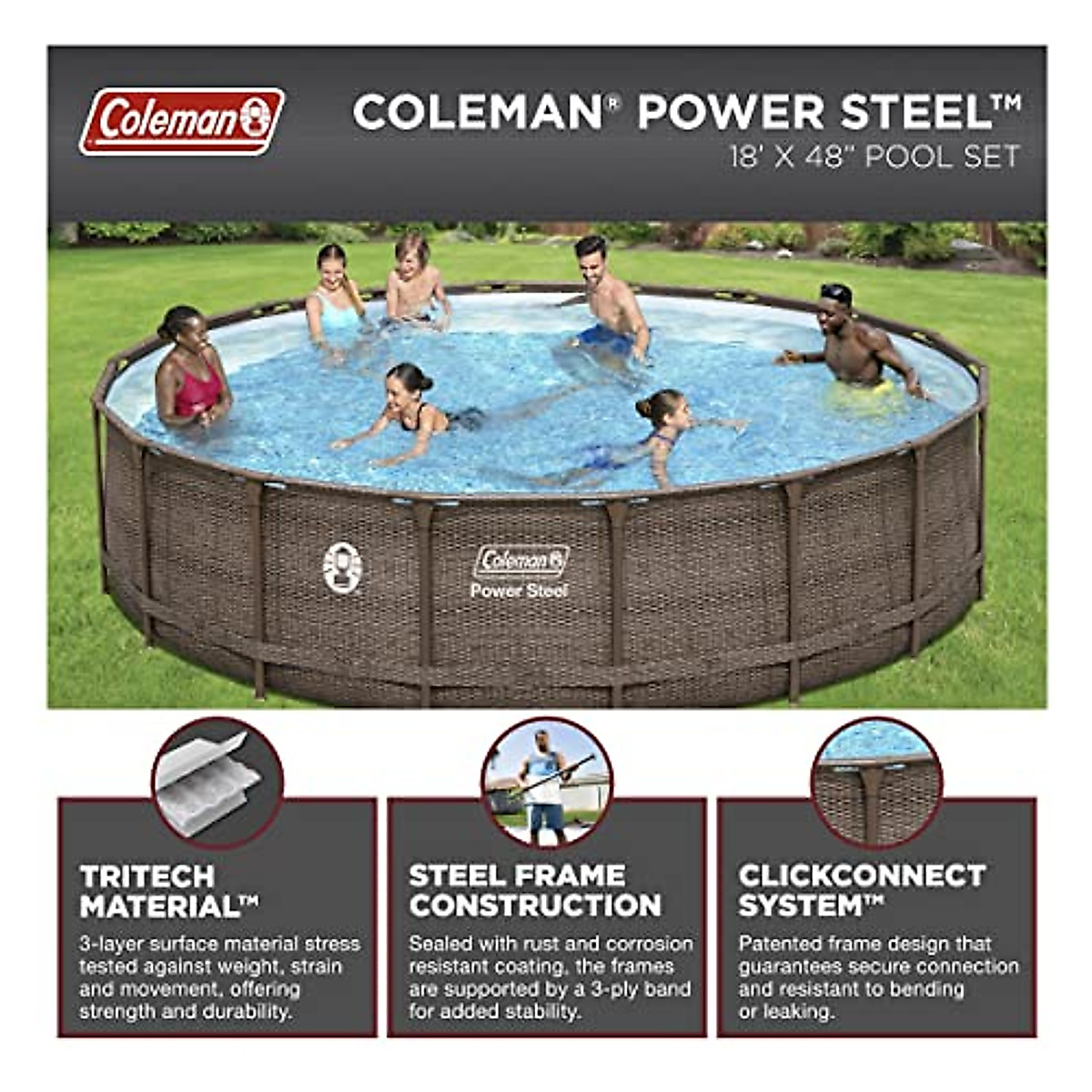 Coleman 18' x 48" Power Steel Frame Above-Ground Swimming Pool Set