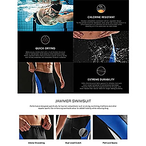 TSLA Men's Swim Jammers, Athletic Racing Swimming Shorts Trunks, UPF 50+ Sun Protection Endurance Triathlon Swimsuit, Splice Black & Blue & White, 40