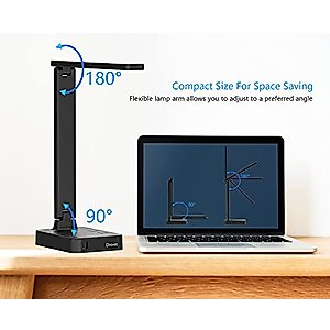 Drevet LED Desk Lamp, Desk Light with 1 USB Charging Port and 2 AC Power Outlet, 3 Lighting Modes, 3 Level Brightness,1H Timer, Touch Control, Eye-Caring Home Office Foldable Table Lamp (Black)