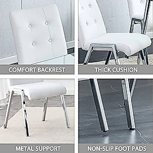 Dining Chairs Set of 4 for Kitchen Dining Room,Modern Kitchen Chairs,Armless High Back Dining Chair and Plating Metal Legs Leather Chair Applicable to Dining Room,Living Room and Office (White)