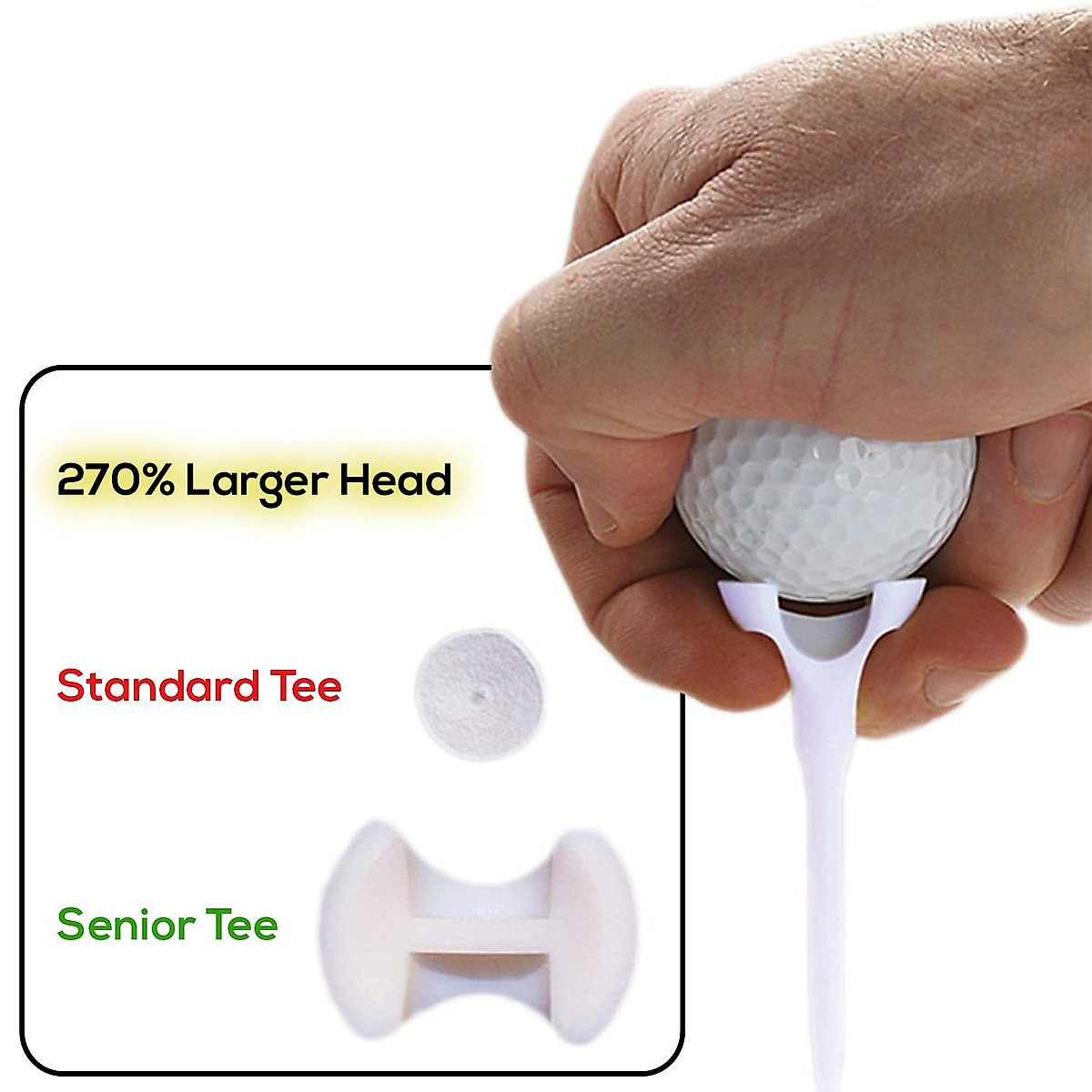 Senior Golf Tees Designed for Shaky Hands and Golfers with Multiple Sclerosis, Overactive Thyroid, are Over 65, Beginners, or have Unsteady, Trembling Hands; Easy to Put Ball On; 5 Pack