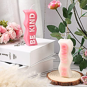 Coume 2 Pieces Aesthetic Shaped Candles Wavy Word Candle Atmosphere Trendy Minimalist Inspirational Soy Wax Geometric Scented Encouragement Gift for Home Christmas Birthday Office (Warm) White,Pink