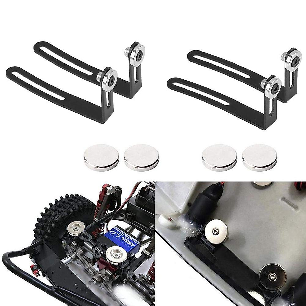 Shell Body Mount, 4pcs RC Car Shell Body Mount Metal L-Bracket with Magnet for 1:10 RC Crawler Car