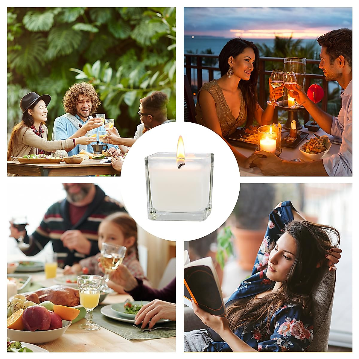 Kingyo 20 Pack White Unscented Votive Candles in Clear Square Glass Jar - 10 Hour Burn Time - Perfect for Wedding Receptions, Christmas, Party Favors & More