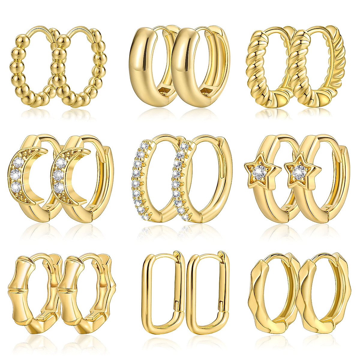 Small Gold Huggie Hoop Earrings Set for Women, Hypoallergenic Twisted Cartilage Hoops, Tiny Silver Hoop Earrings Jewelry for Multiple Piercing (1-1-9)