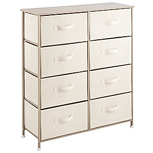 mDesign 38.31" High Steel Frame/Wood Top Storage Dresser Furniture Unit with 8 Removable Fabric Drawers - Large Bureau Organizer for Bedroom, Living Room, or Closet - Lido Collection, Cream/Gold