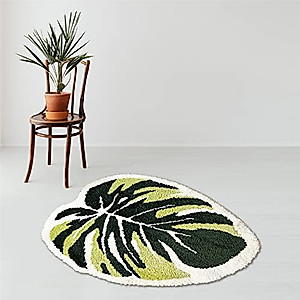 THRILRUG Monstera Leaf Area Rugs Non Slip Bath Mat Tufted Rug,Ultra Soft Washable Children Play Plant Leaves Shaped Kids Pets Floor Mat Carpet for Bedroom,Living Room Green 3.6'×4.7'
