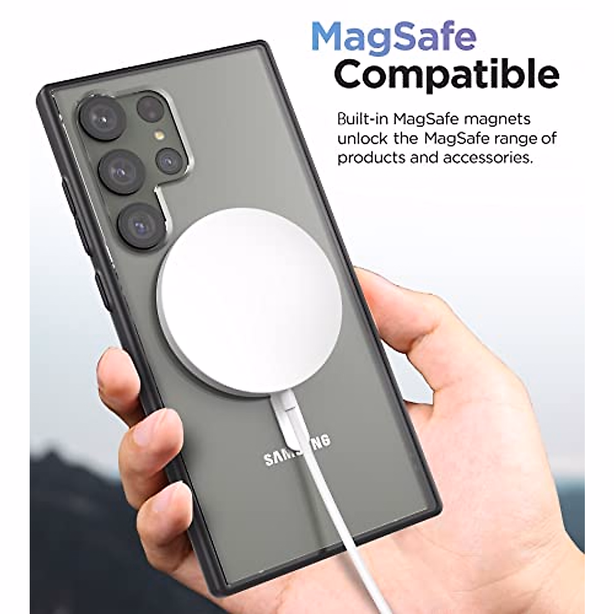 Encased Clear Case Designed for Samsung Galaxy S23 Ultra Magnetic Case with Removeable Phone Holder Grip/Kickstand - Compatible with MagSafe Charging & Accessories