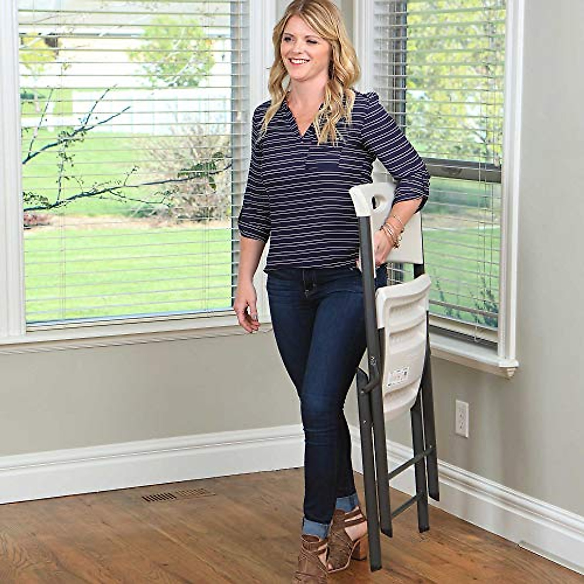 Lifetime Commercial Folding Chair, 20.1" D x 18.5" W x 33.2" H, Plastic, Almond