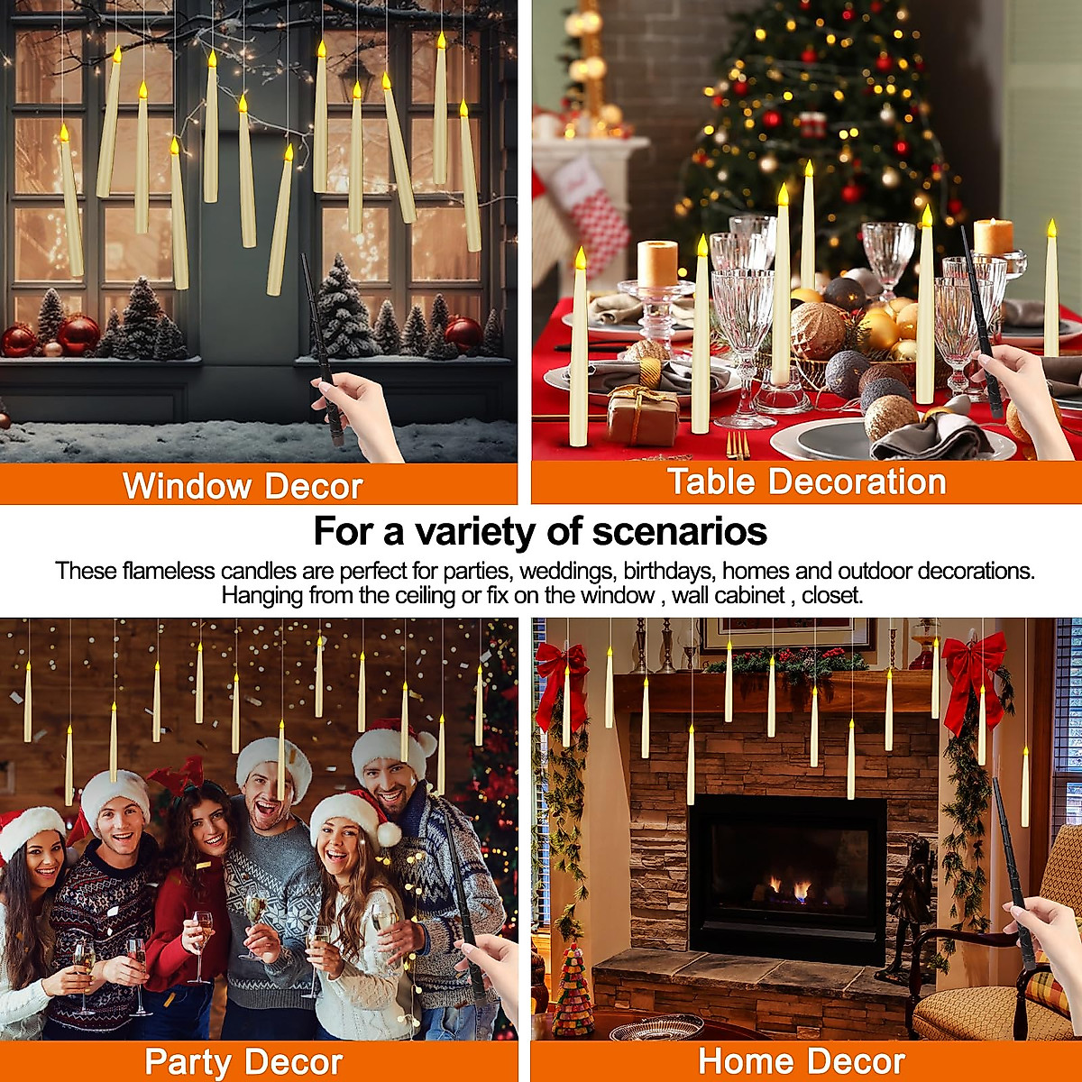 12 Home Decoration Floating Candles with Magic Wand Remote, Flameless Taper Ccandles Warm Light Flickering,Witch Wizard Hanging Candles Lights for Harry Potter Gift Birthday Party Home Room Decor