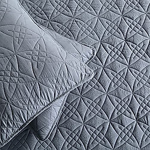Peace nest 3 Piece Quilted Coverlet Set King Size Lightweight, All Season Bedspread Bed Cover with Pillow Shams, Dark Gray((106"X90")