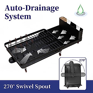 Aonee Dish Drying Rack, Extendable Dish Rack, Multifunctional Dish Rack for Kitchen Counter with Drainboard, Cutlery Holder, Knife Holder and Pot Holder
