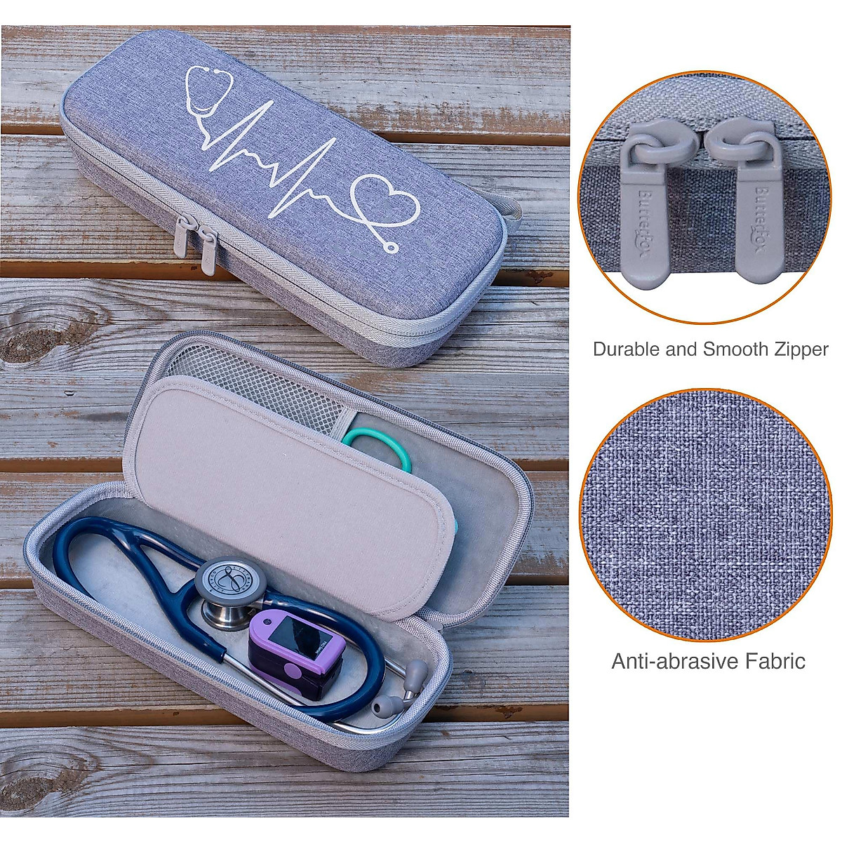 ButterFox Premium Stethoscope Case with Divider and ID Slot for 3M Littmann Classic III, Cardiology IV Diagnostic and More Stethoscopes with Pocket for Nurse Accessories (Grey 2)