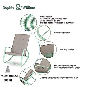 Sophia & William Outdoor Patio Rocking Chair Padded Steel Rocker Chairs Clearance Support 300lbs, Green