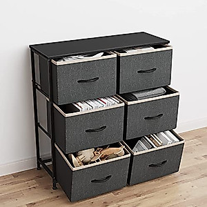 FEZIBO Dresser Organizer, Chest of Drawers-Dresser for Bedroom, Hallway, Entryway, Closets, Furniture Storage Tower-Steel Frame, Wood Top, 6 Drawers Organizer Units-Black Grey White Edge