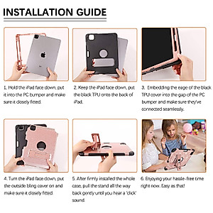 BENTOBEN iPad Air 5th/4th Generation Case, iPad Pro 11 Case, Glitter Sparkly 3 Layer Heavy Duty Shockproof Kickstand Faux Leather with Pencil Holder Protective Tablet Case Cover, Rose Gold