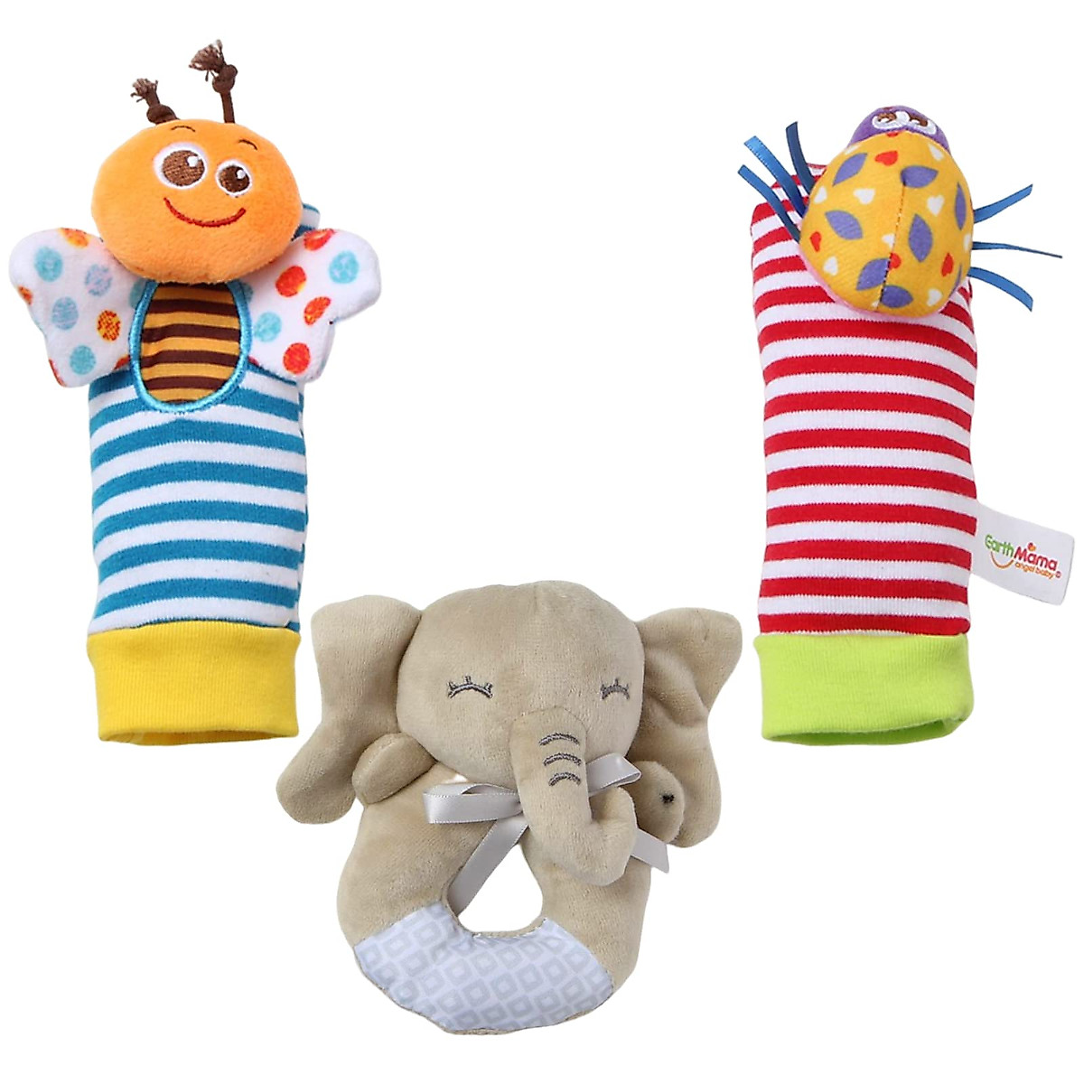 PHREKUDA Sock & Wrist Rattles Toy Set for Babies, Plush Stuffed Rattles for Baby, Rattles for Babies, Newborn Gifts for Boys Girls Infant (5 in 1) (Elephant)