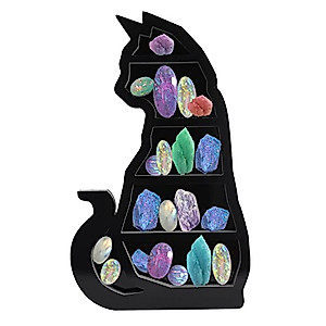 Takefuns Wooden Cat Shelf, Cat Shaped Floating Shelves for Crystal, Stone Storage Shelf Display Rack, Wood Display Shelf for Living Room Bedroom Bathroom (Cat)