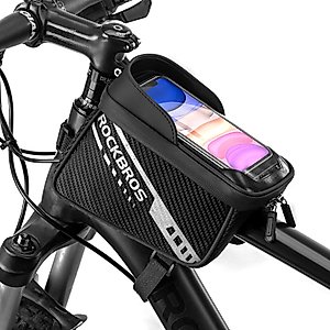ROCKBROS Bike Phone Front Frame Bag Top Tube Bike Bag Bicycle Handlebar Bag Cell Phone Holder Mount Bag Cycling Accessories Storage Pouch for Phone 11 12 Pro XS Max XR Below 7.2”