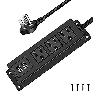 JUNNUJ Thin Flat Plug Power Strip 3 Outlet, Wall Mount Outlet 1200J Surge Protector Slim Outlet Wall Plug with 2 USB Ports, Ultra Plug Thin Socket with 5ft 45 Degrees Right Angle Flat Plug Cord