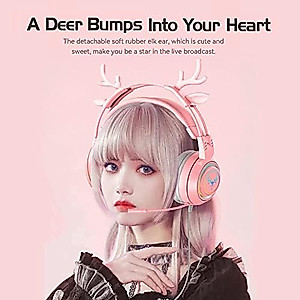 Atrasee Stereo Gaming Headset for PS4 PC Xbox One PS5 Controller, Noise Cancelling Over Ear Headphones with Mic, LED Light, Bass Surround, Soft Memory Earmuffs for Laptop Mac Nintendo (Blue Antlers)