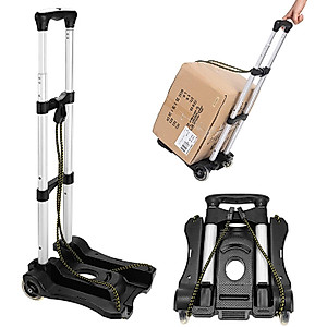 Wawxmo Aluminum Folding Hand Trucks Portable Luggage Cart with Wheels Lightweight Travel Hand Truck/Heavy Duty Moving Dolly (80LB)