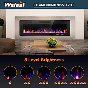 Waleaf 60 inch Ultra-Thin Electric Fireplace Wall Mounted and Recessed,Fireplace Heater with Multicolor Flame fit for 2 x 4 and 2 x 6 Stud, Remote Control Touch Screen,Timer,Low Noise,750/1500W