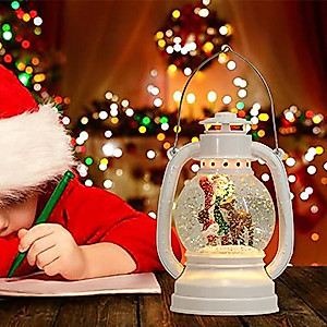 Eldnacele Christmas Snow Globe Lantern Spinning Water Glittering Santa Claus Scene with 6 Hours Timer, Lighted Water Globe Lantern White Santa Claus for Christmas Decorationa and Gifts(Santa)