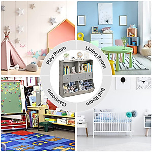 Alkmaar Kids Bookshelf and Bookcase Toy Storage Multi Shelf with Cubby Organizer Cabinet and Drawers for Boys Girls for Children's Room Playroom Hallway Bedroom (Grey)