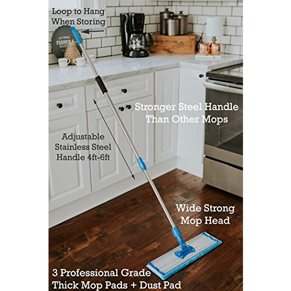 Zflow 18" Professional Microfiber Mop - Commercial Stainless Steel Handle With Microfiber Dust Pad + 3 Microfiber Wet Pads