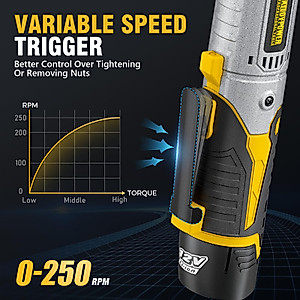 Alloypower 3/8" 60 Ft-lbs Cordless Electric Ratchet Wrench, 12V Electric Ratchet, Power Wrench Ratchet With Variable Speed, LED Light, 6 Sockets, 1/4" Adapter, 2 Batteries