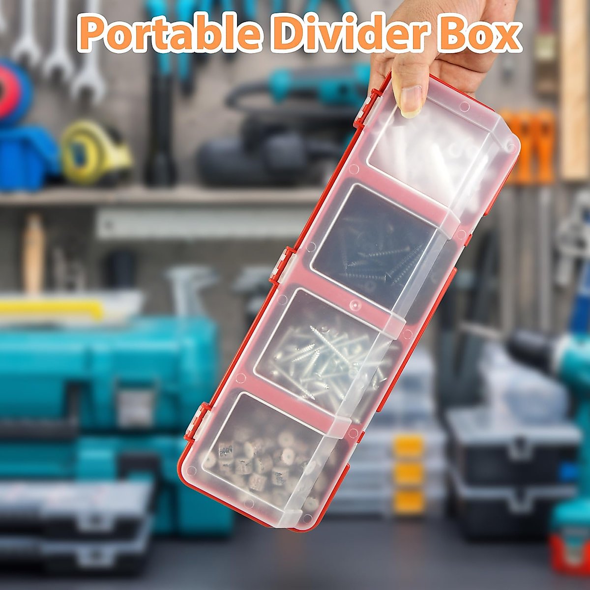 Screw Organizer Storage Bins, 2 Pack Stackable Bins with Lids, Divider Compartment Containers for Garage/Craft Tool Organizing, Tool Cart Cabinet Workbench Drawers Organization and Storage (Red)