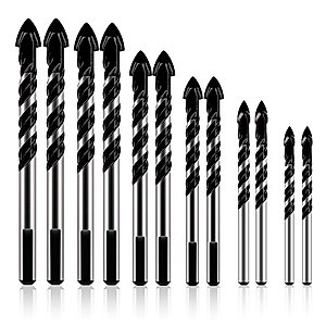 JOHOUSE 12PCS Masonry Drill Bits Set & Concrete Drill Bit, Professional Masonry Bit Tile Drill Bits Set Cement Drill Bit, 4mm to 12mm