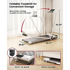 DeerRun Under Desk Treadmills for Home - Walking Pad - 2 in 1 Foldable Walking Treadmill - Portable Desk Treadmill for Small Space - Mini Folding Running Machine for Home Clearance