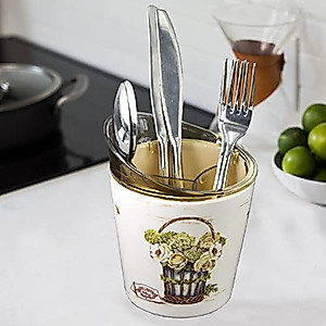 TEANXU Plastic Silverware Holder for Countertop Cutlery Holder Flatware Caddy, Kitchen Utensil Holder, Round