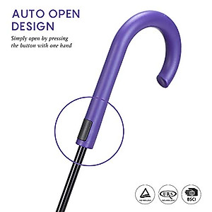 RUMBRELLA Purple UV Stick Umbrella Auto Open UPF 50+ with J Hook Handle 50IN