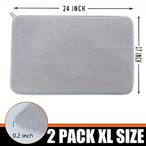CIYSHO 2 Pack Dish Drying Mat for Kitchen Counter, 24 x 17 Inch Microfiber Dishes Drainer Mats, Large Absorbent Dish Drying Pad for Countertop (Grey)