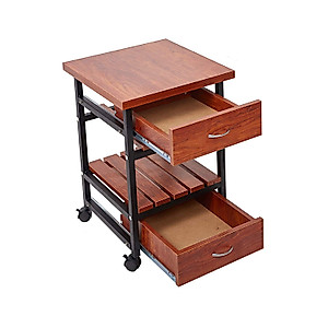 Livebest Rolling Wooden End Table Beside Cabinet,Nightstand Dresser Storage Organizer Unit with 2 Drawers for Bedroom Living Room