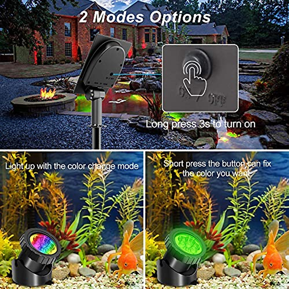 T-SUN Solar Pond Lights, 5 Headlamp RGB LED Spotlights Color Changing Submersible Fountain Lights, Underwater Solar Fish Tank Light Adjustable Lighting Angle for Garden Fountain, Pond, Pool Decoration