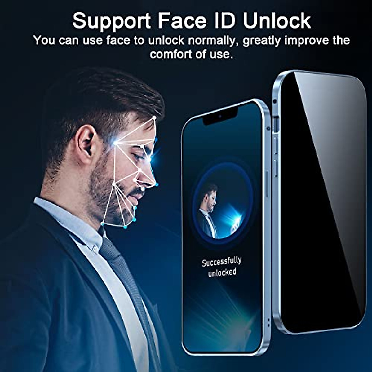 Anti-peep Anti-Spy Privacy Magnetic Case for iPhone 13 Pro Max, Full Body with Built-in Screen Protector Magnetic Clear Back Metal Bumper Double-Sided Tempered Glass Phone Cover (Black)
