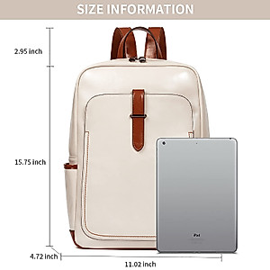 Telena Leather Laptop Backpack for Women 15.6 inch Computer Backpack College Travel Daypack Bag Crocodile Grain