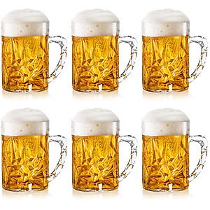 Peohud 6 Pack Plastic Beer Mugs, 20 Oz Beer Stein Glasses with Handle, Clear Large Beer Drinking Cups for Bar, Cocktail, Alcohol, Beverages, Milk, Juice, Soda