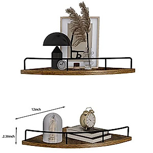 Yelinkws Corner Shelf Wall Mount,Set of 2 Floating Corner Shelves, Corner Wall Shelves with Fence,Rustic Corner Floating Shelves,Wood Corner Shelves(12inch)