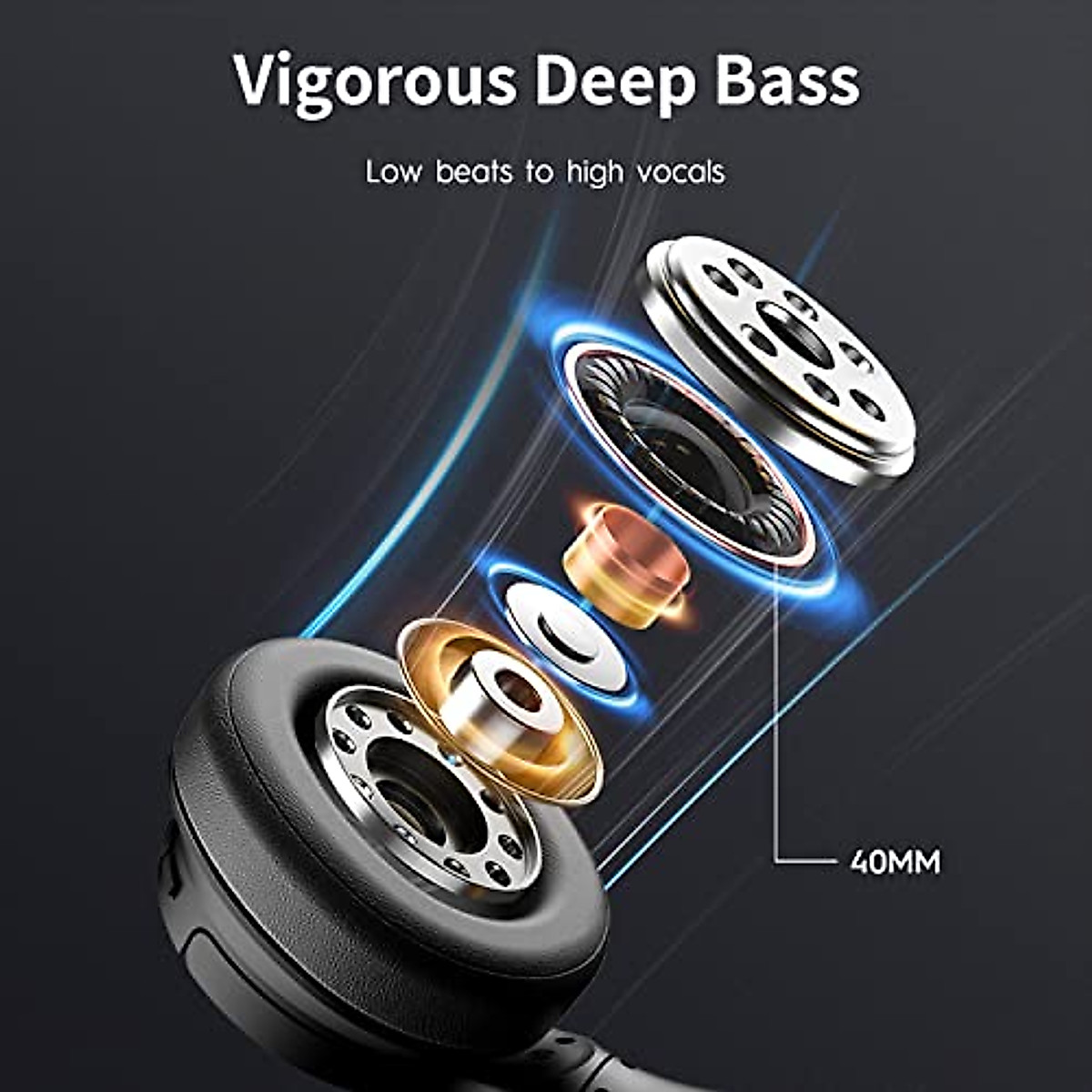 Tecno Bluetooth Headphones with Microphone, Wireless Over Ear Bluetooth Headphones, Deep Bass Memory Foam Ear Cups Headphones Wireless Bluetooth with Portable Case for Travel Home Office, N1