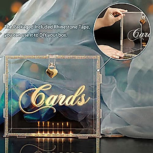 HZGUEOSTB Acrylic Wedding Card Box ,DIY Envelop Money Clear Card Box with Lock Strip Light and Rhinestone Tape,Large Acrylic Wedding Card Boxes for Reception Graduation Birthday Baby Shower (style3)