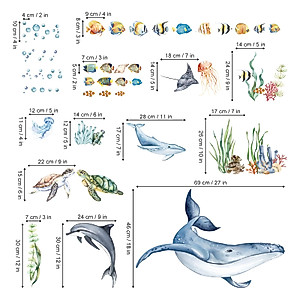 decalmile Watercolor Under The Sea Whale Wall Stickers Ocean Fish Sea Turtle Seaweed Underwater Wall Decals Bathroom Baby Nursery Bedroom Wall Decor
