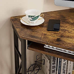 VECELO Corner Computer Desk 41 x 30 inches with Smooth Keyboard & Storage Shelves for Home Office Workstation, Antique Brown