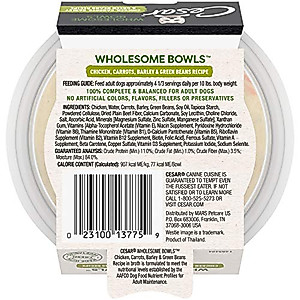 CESAR WHOLESOME BOWLS Adult Soft Wet Dog Food Chicken, Carrots, Barley & Green Beans Recipe, (10) 3 oz. Bowls