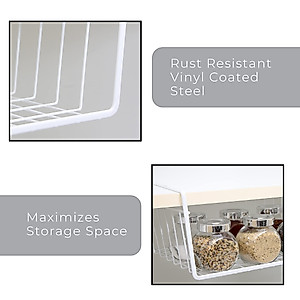 Smart Design Cabinet Storage Shelf Rack and Undershelf Storage Basket Bundle – Medium Shelf Rack (8.5 x 13.25 Inch) and Medium Storage Basket (16 x 5.5 Inch) – Steel Metal Wire – White